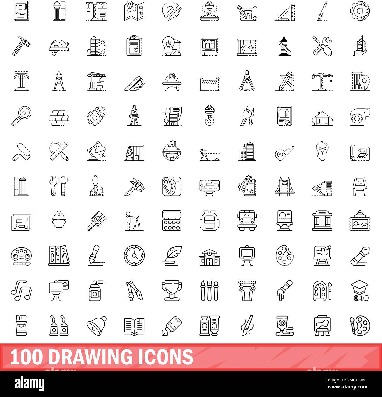 100 drawing icons set. Outline illustration of 100 drawing icons vector ...