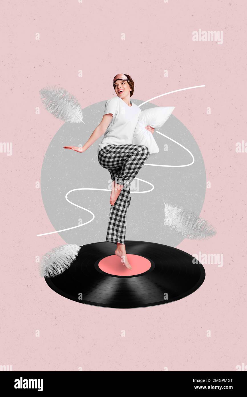 Creative 3d collage picture photo artwork of pretty happy active ...