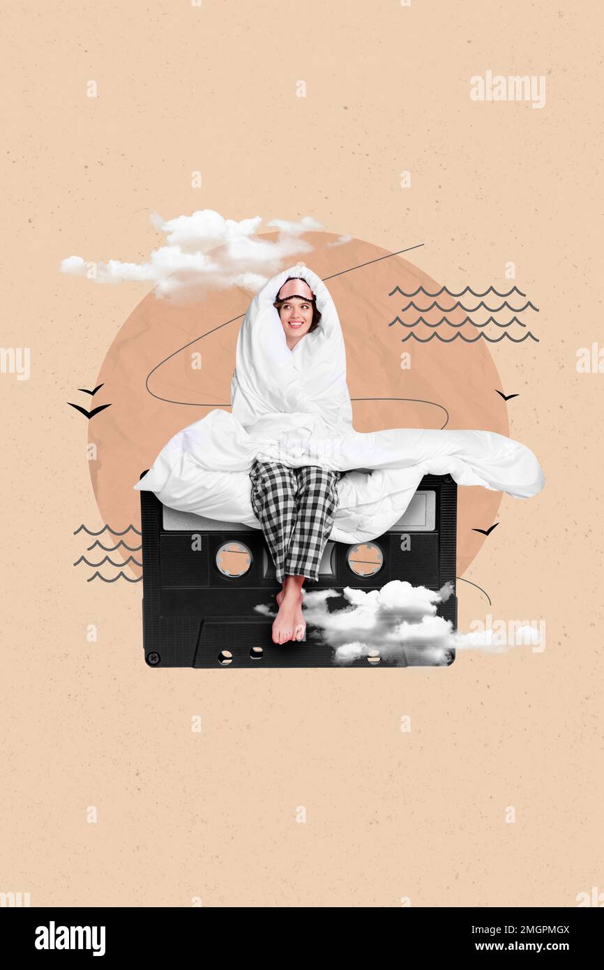 Collage creative picture artwork photo poster of lovely cute lady dream ...