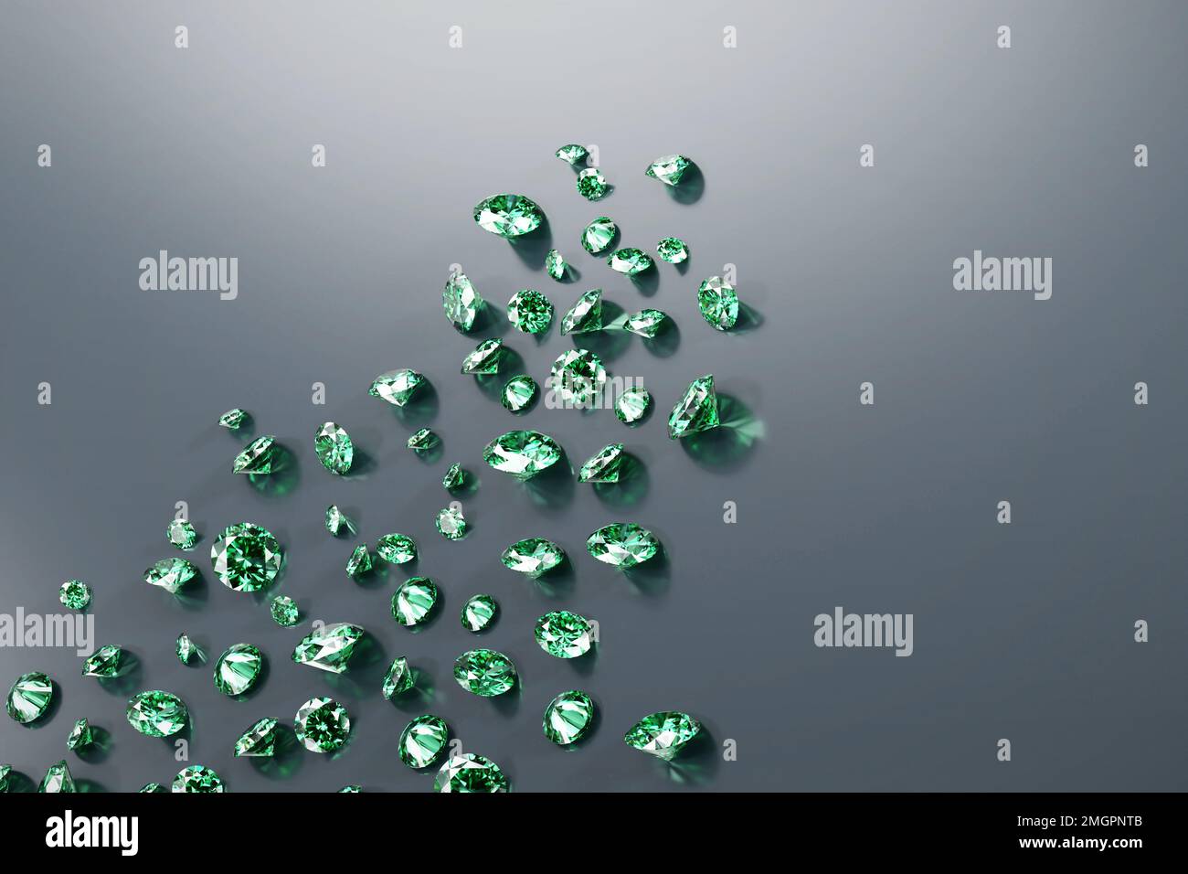 Green Emerald Diamond Group Placed On Glossy Background, 3d ...