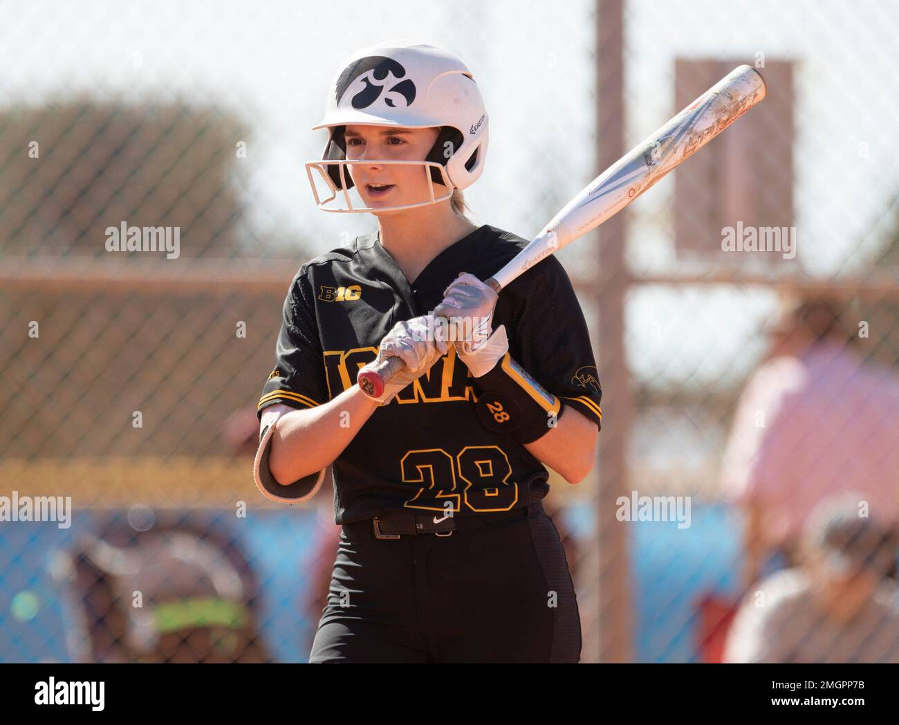 Iowa outfielder Taylor Ryan #28 at bat during an NCAA softball game on ...