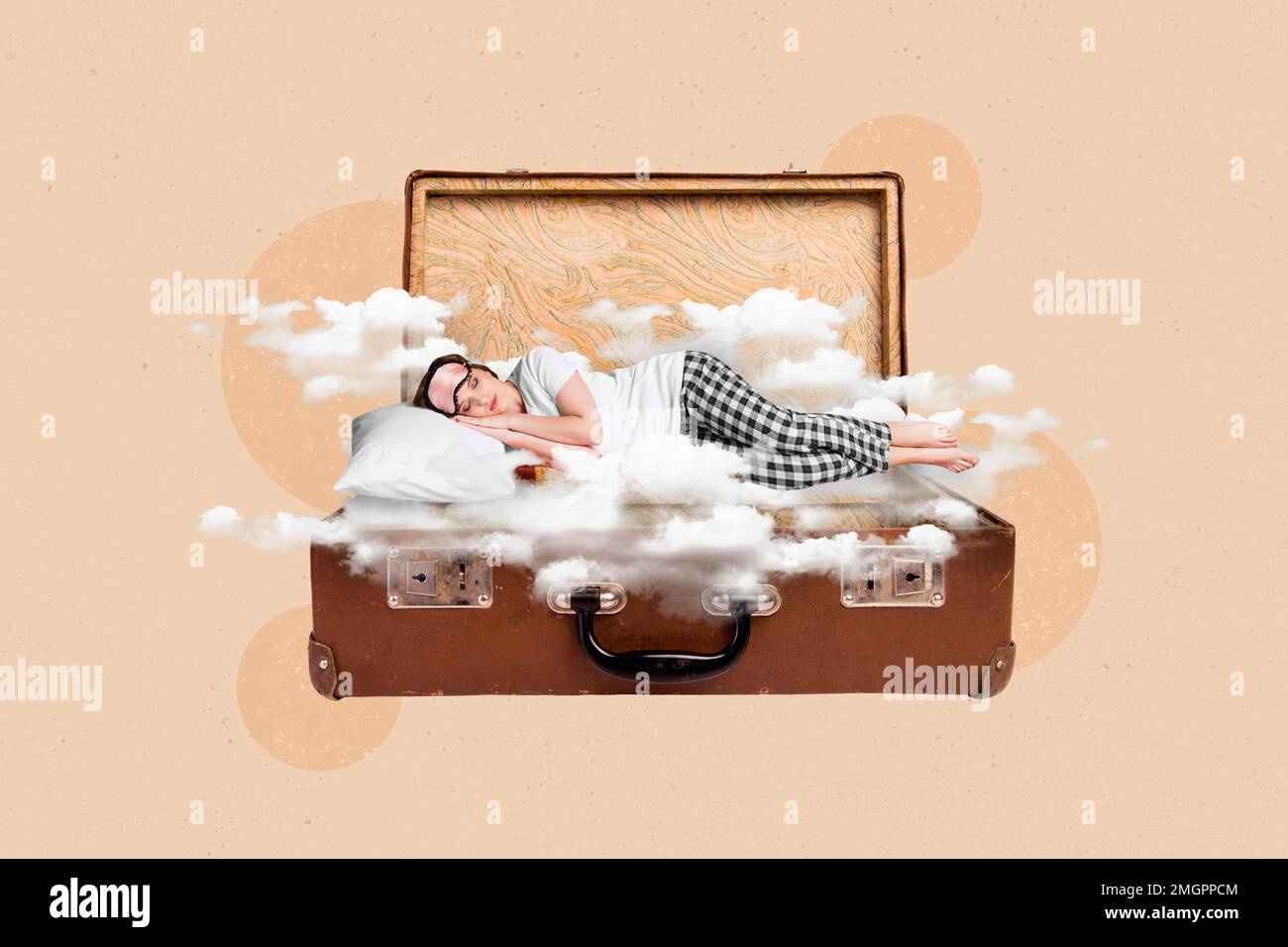 Banner poster creative collage of lazy woman dream sleeping decorated ...