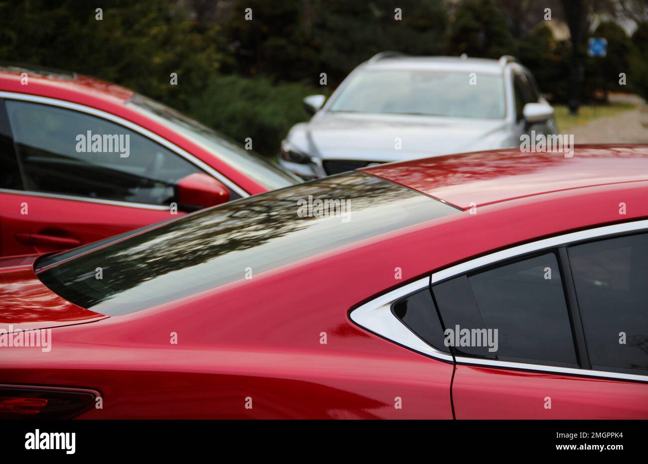 Cars Parked On A Free Outdoor Parking Area Stock Photo Stock Photo - Alamy