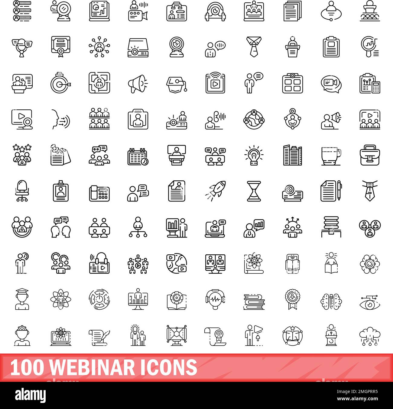 100 webinar icons set. Outline illustration of 100 webinar icons vector ...