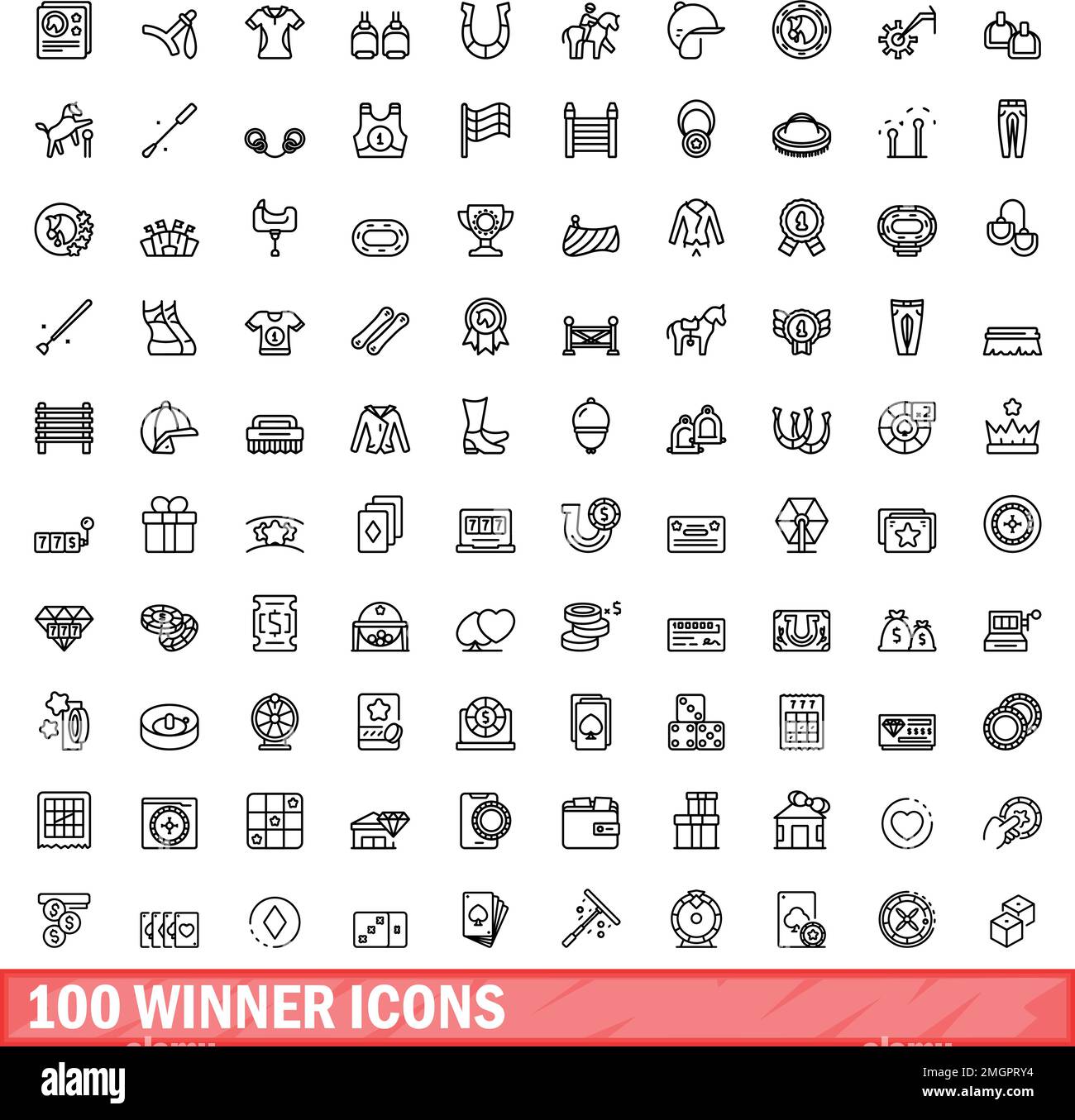 100 winner icons set. Outline illustration of 100 winner icons vector ...