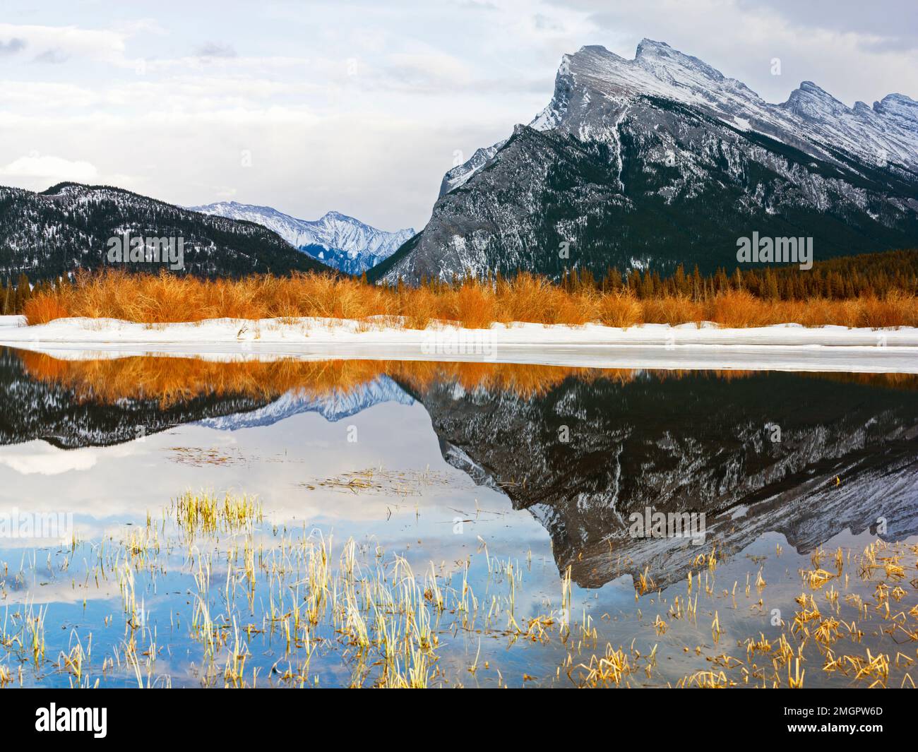 Canada Alberta Banff National Park Vermilion Lakes in winter with Mount ...