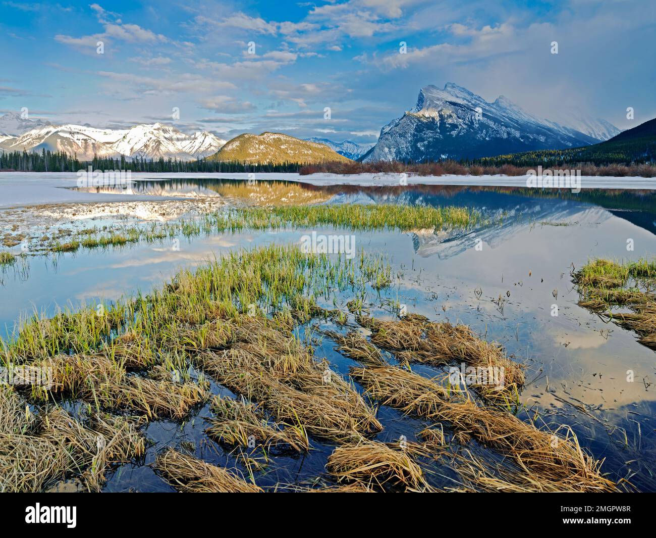 Canada Alberta Banff National Park Vermilion Lakes in winter with Mount ...