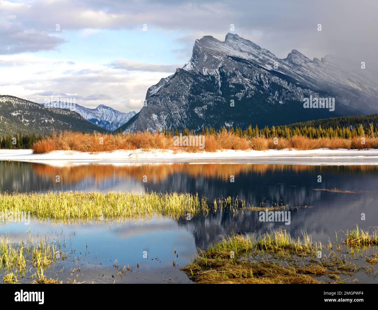 Canada Alberta Banff National Park Vermilion Lakes in winter with Mount ...