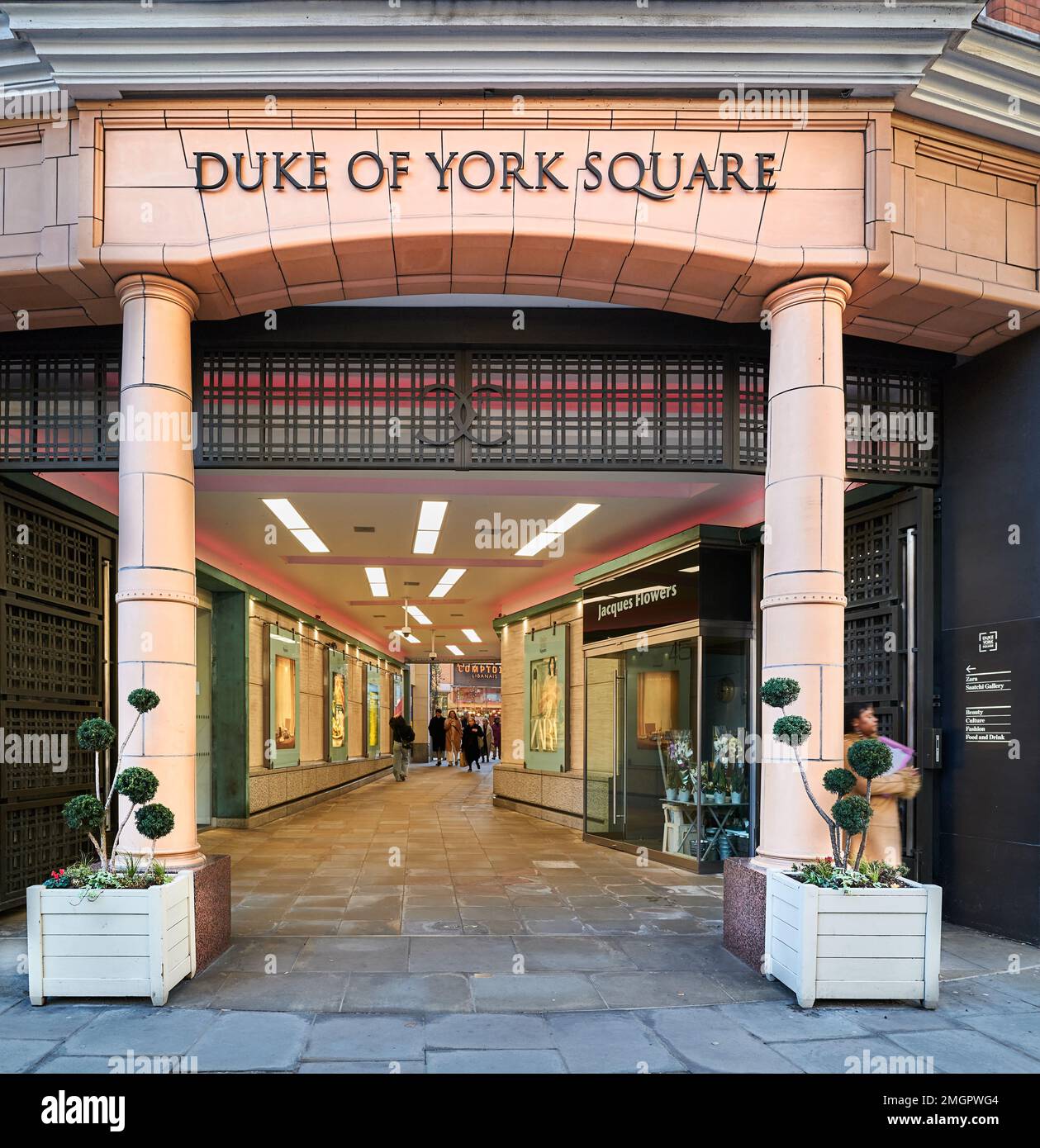 An entrance to the shopping centre at Duke of York Square, London ...
