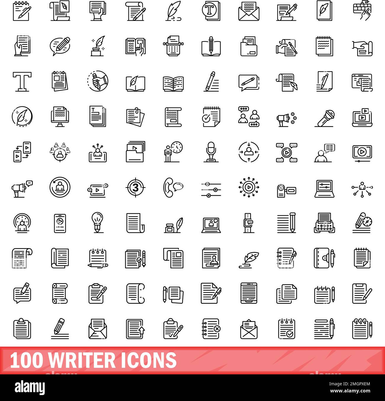 100 writer icons set. Outline illustration of 100 writer icons vector ...