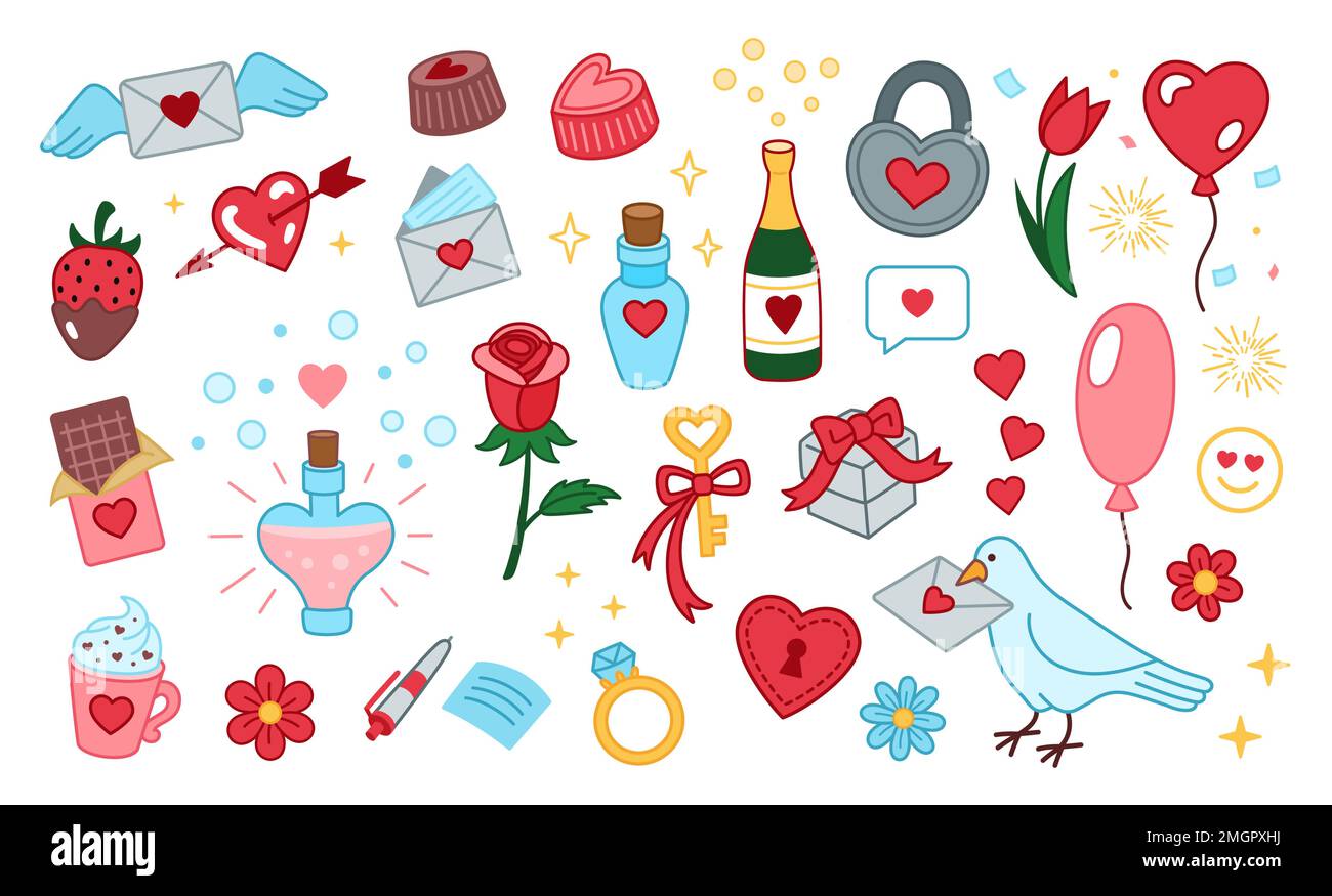 Set of cute vector love illustrations. Valentines day collection ...