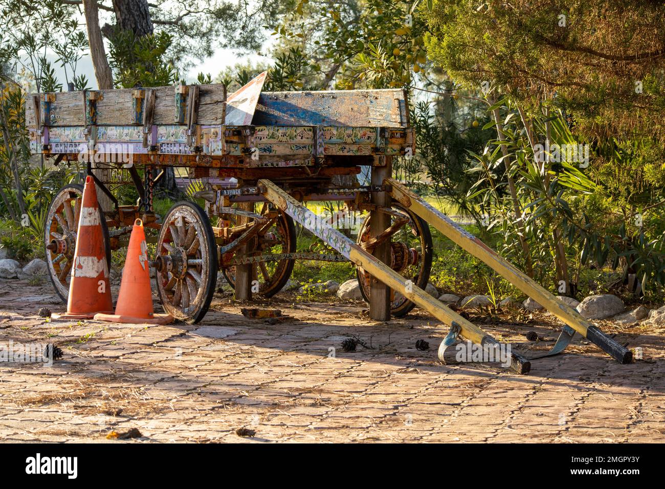 An old cart with road signs hi-res stock photography and images - Alamy