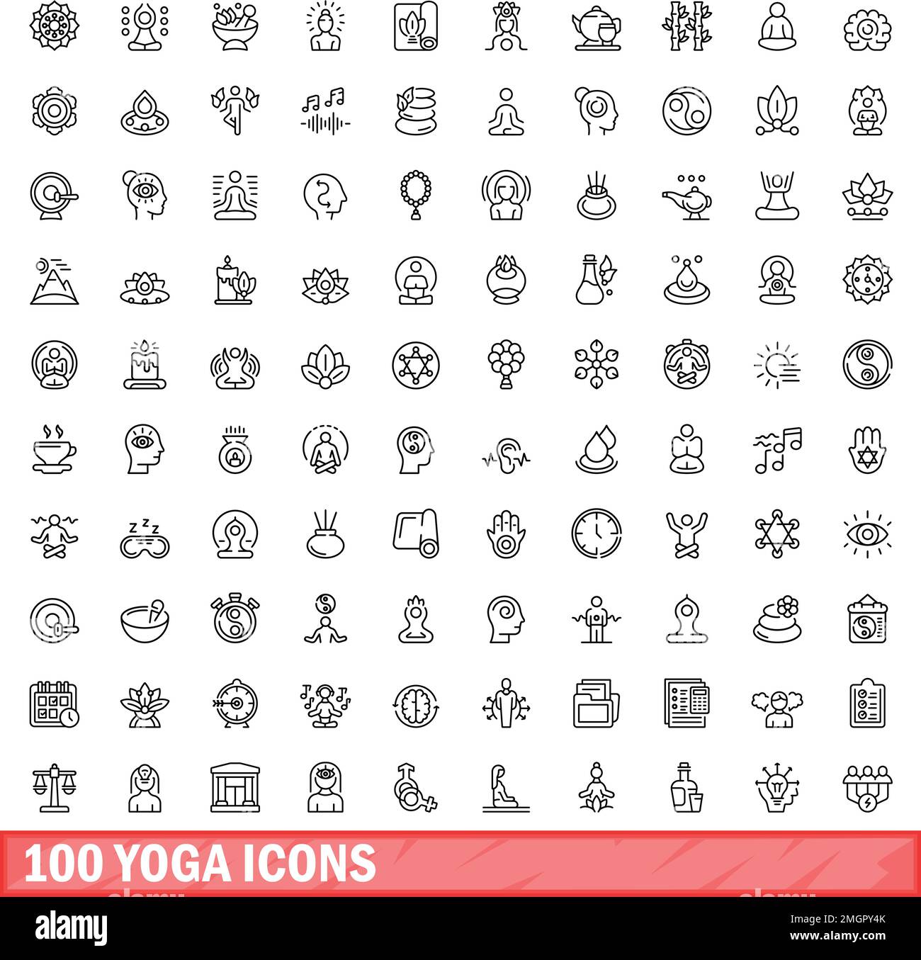 100 yoga icons set. Outline illustration of 100 yoga icons vector set ...