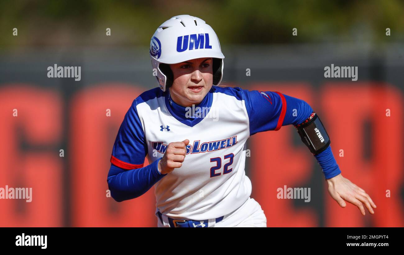 UMass Lowell's Olivia Labbe runs to third base during an NCAA softball ...