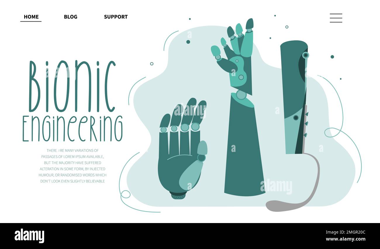 The web landing pag with set of bionic titanium implant or prosthesis ...