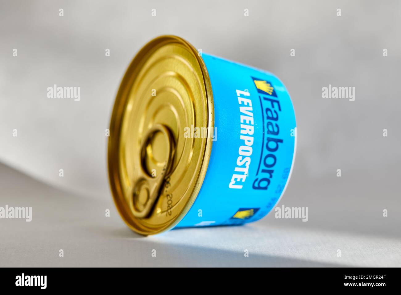 Faaborg Leverpostej, canned liver paté, 125g can; Denmark Stock Photo ...