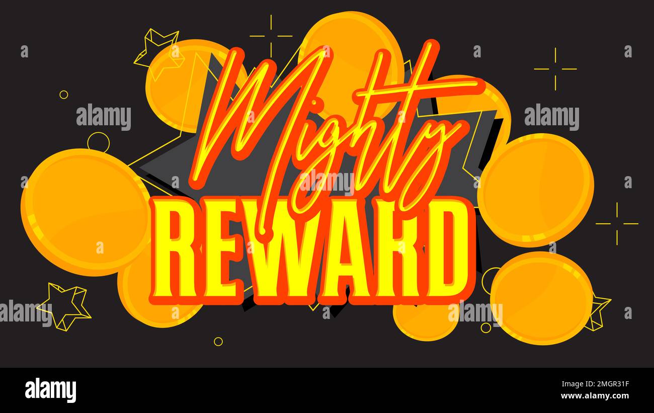 Gold Coins with Mighty Reward text. Coin rain. Vector Illustrated ...