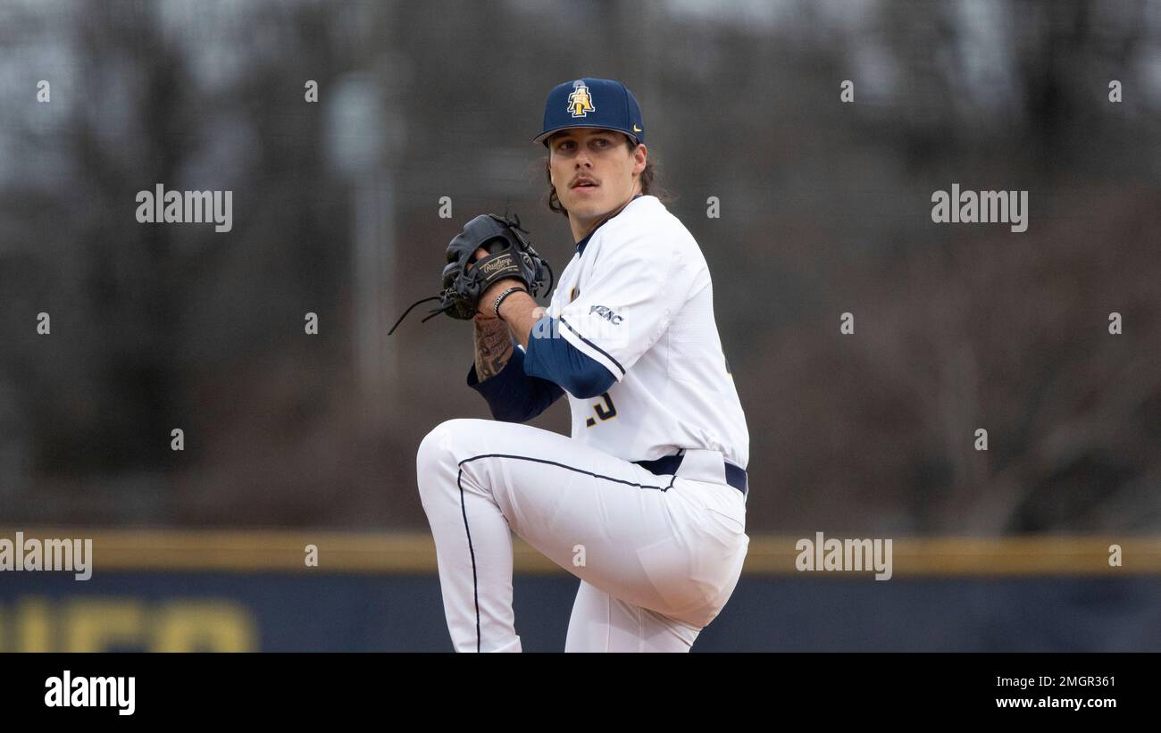 North Carolina A&T's Evan Gates (23) pitches during an NCAA baseball ...