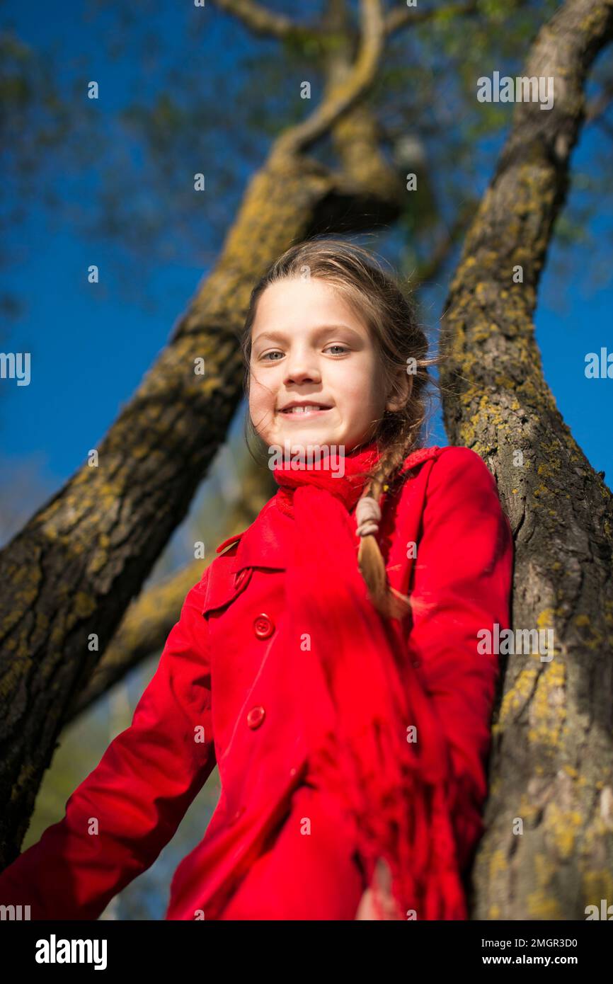 springtime portrait of girl between two willow trees Stock Photo - Alamy