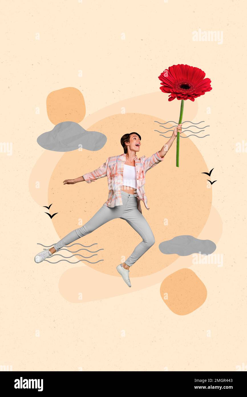 Magazine surreal creative poster collage of funky weird lady travel ...