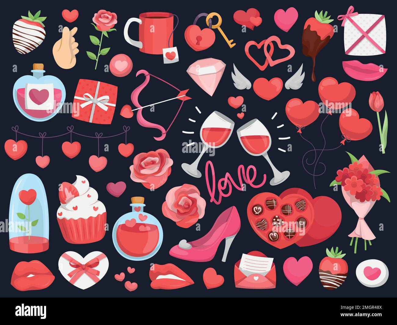 Collection of cute simple Valentine's Day related items and objects ...