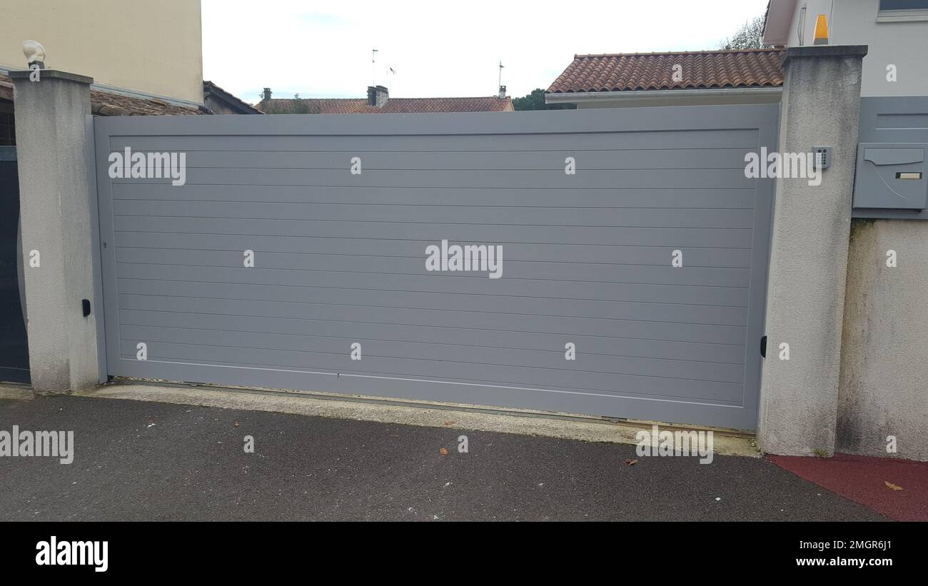 portal door aluminum large car gate of house street view Stock Photo ...
