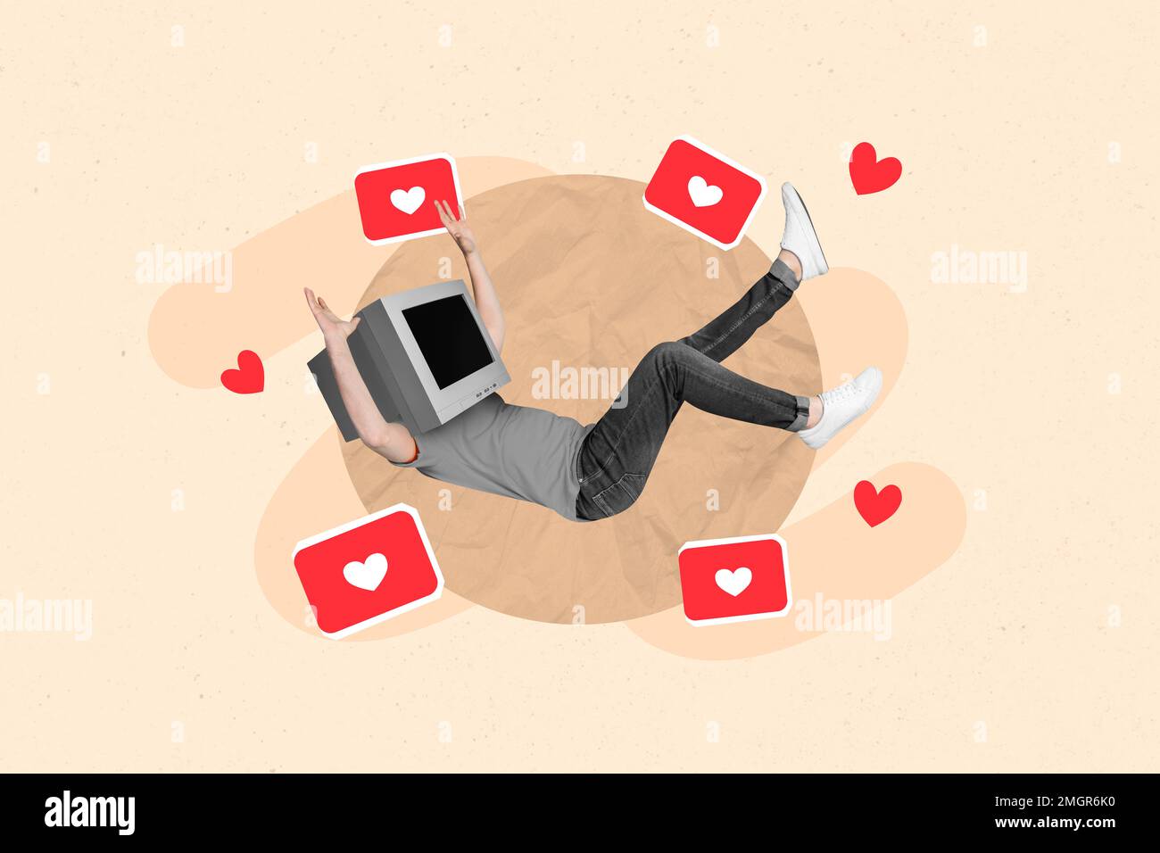 Creative photo collage illustration of funny headless guy monitor ...