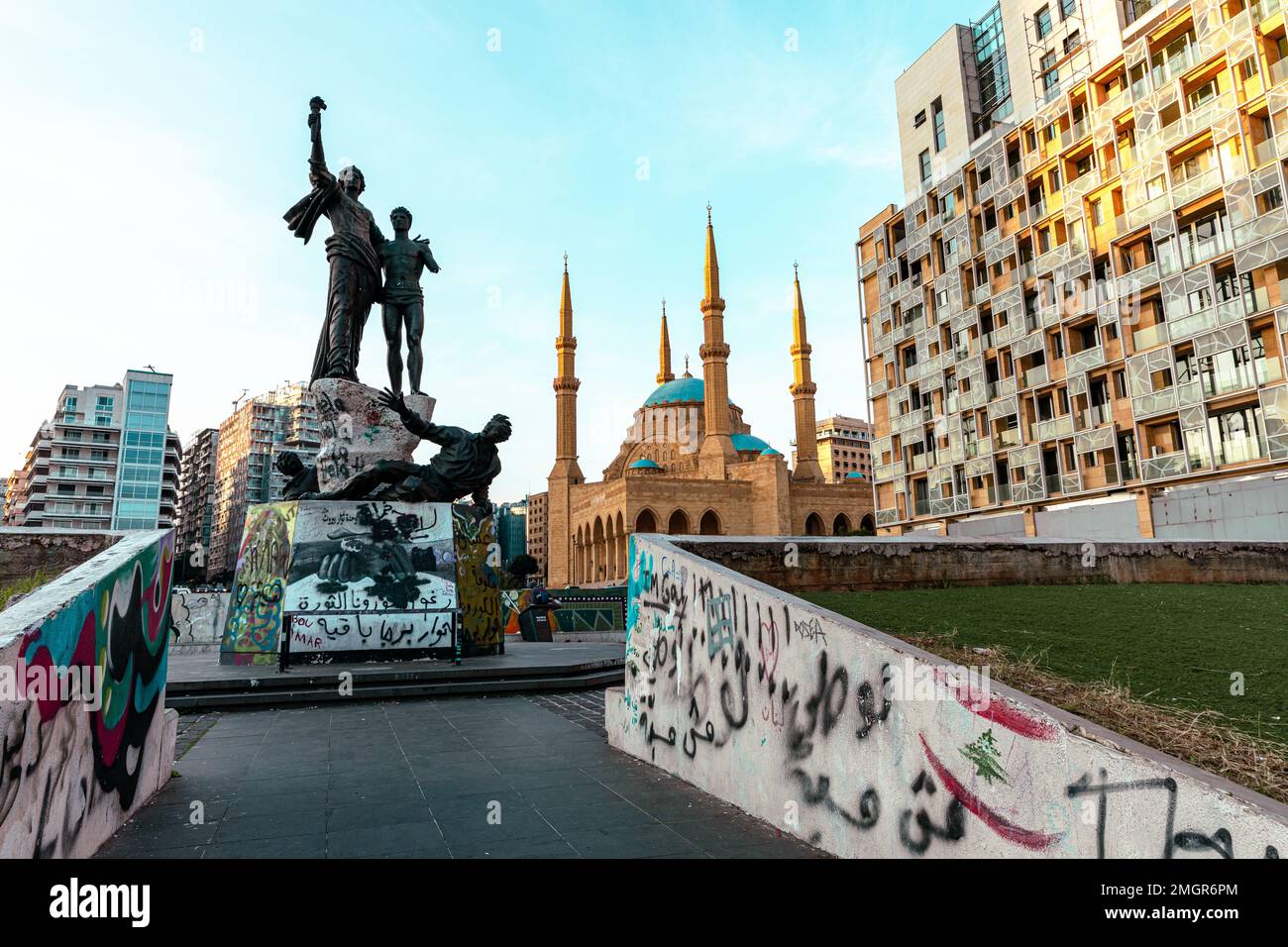 Old historic monument in Martyrs' square with al-Amin mosque and St ...