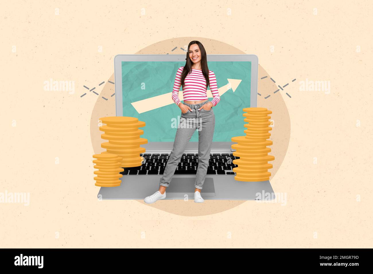 Photo of young charming positive business lady freelance work remote ...