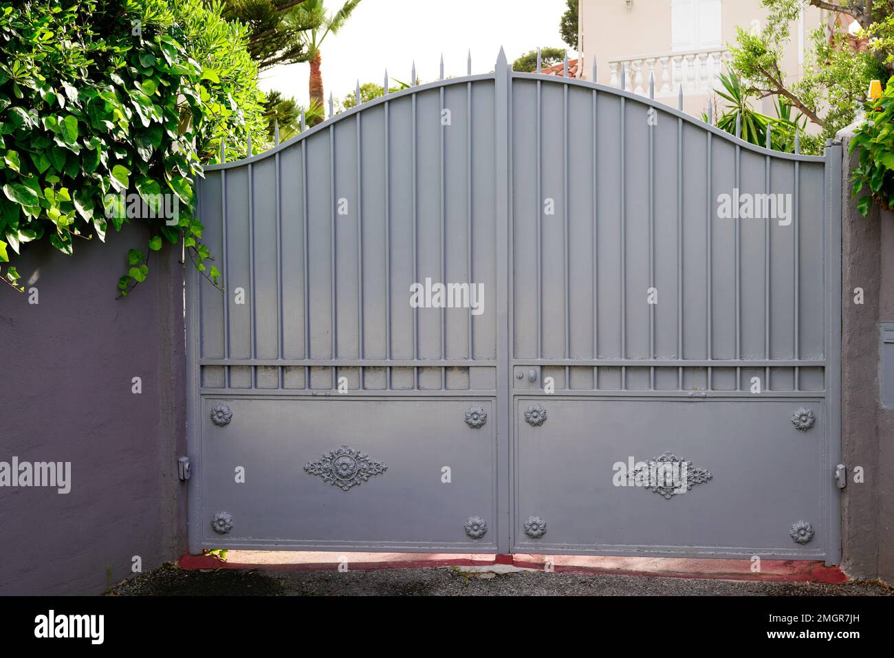 metallic classic grey steel suburb metal aluminum house gate gray Stock ...
