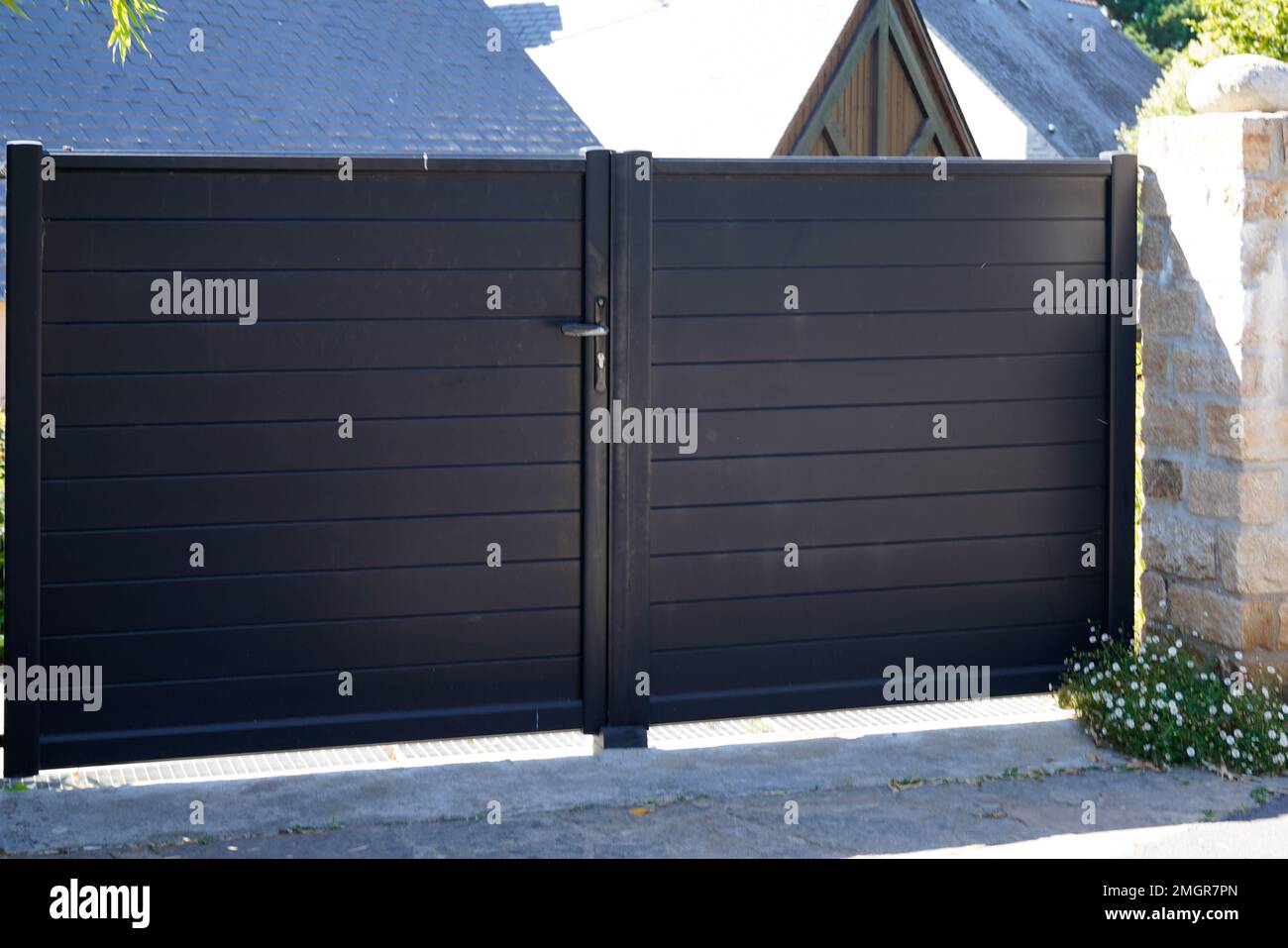 Aluminum black door steel dark gray metal gate of house street portal ...