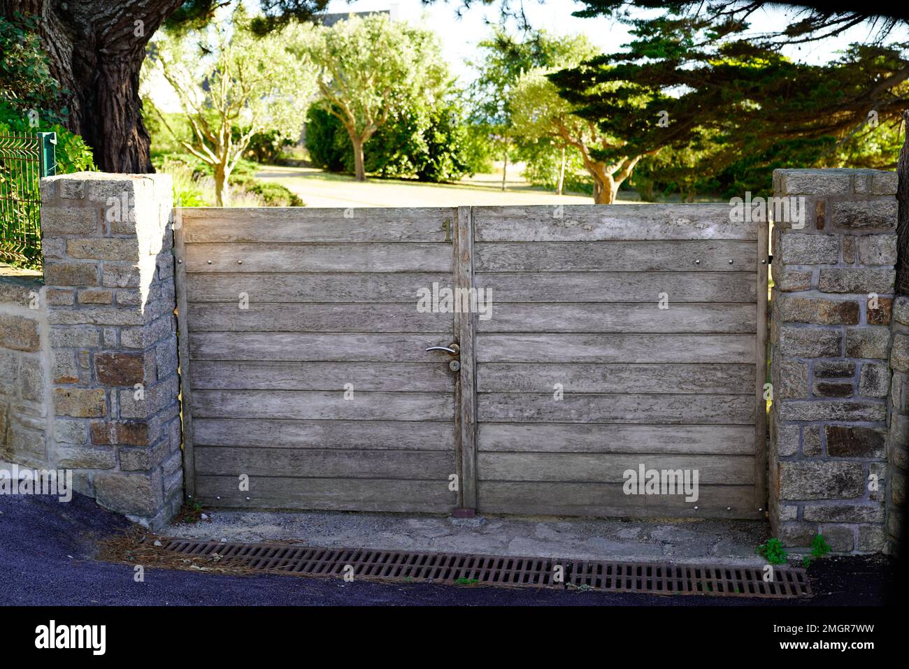 Brown wooden high gate classic house suburb wood portal access home ...