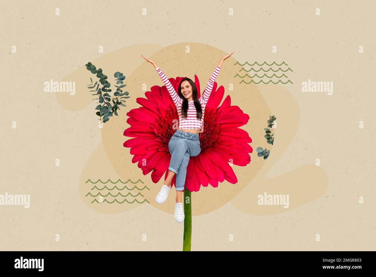 Photo creative artwork 3d template design collage of young cheerful ...