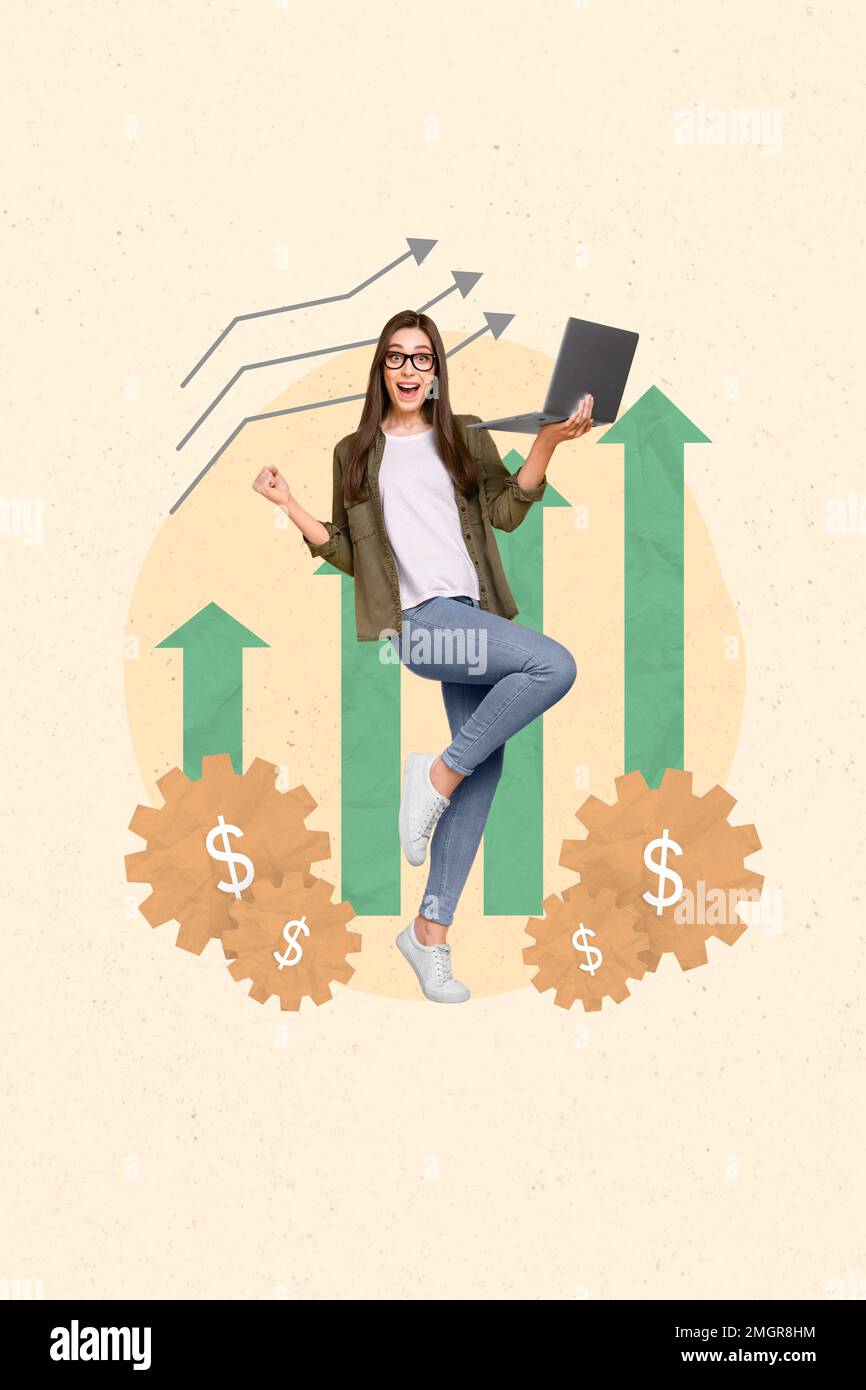 Vertical collage photo minimal template of successful investor stock ...