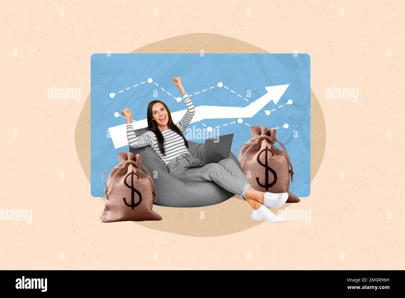 Collage photo template of excited trader professional expert girl ...