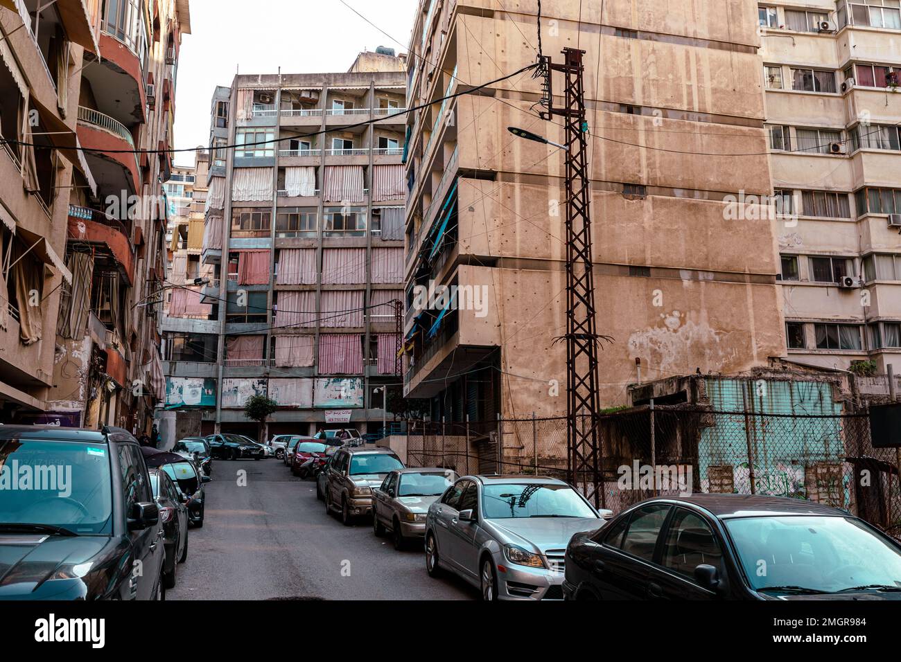 Beirut city skyline. Modern buildings, old buildings, military ...
