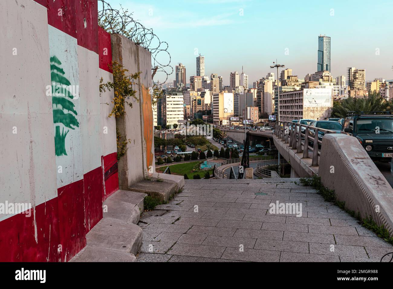 Beirut city skyline. Modern buildings, old buildings, military ...