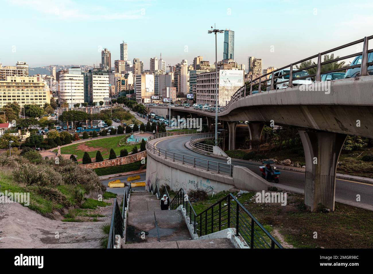 Beirut city skyline. Modern buildings, old buildings, military ...