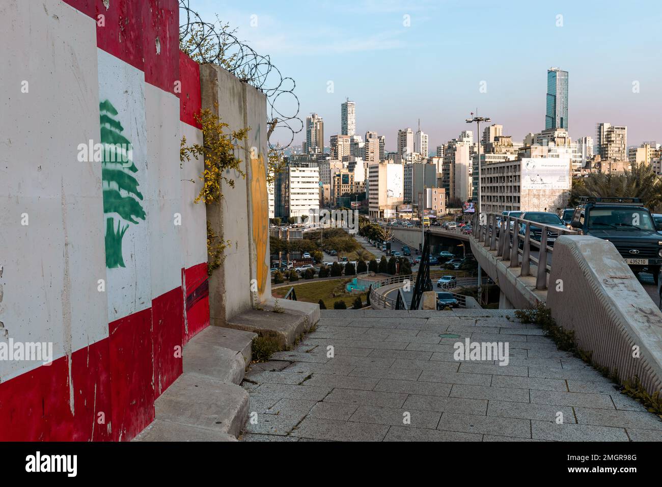 Beirut city skyline. Modern buildings, old buildings, military ...