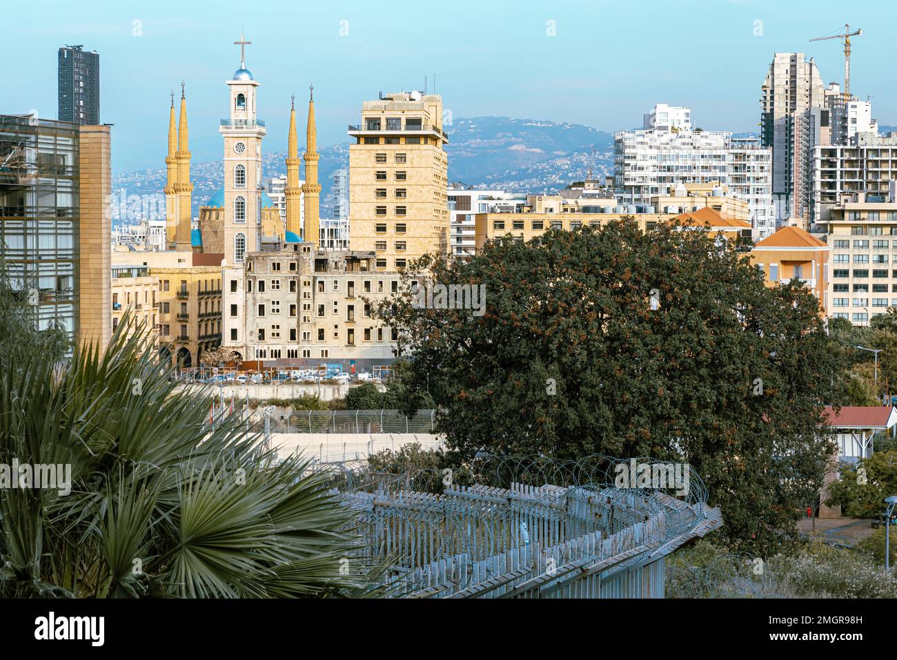 Beirut city skyline. Modern buildings, old buildings, military ...