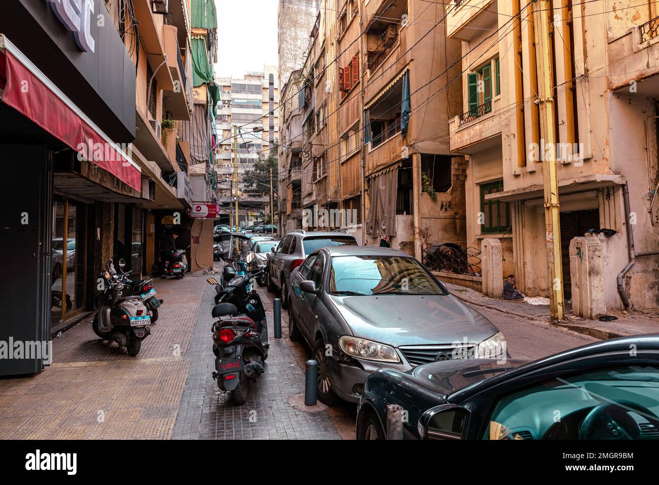 Beirut city skyline. Modern buildings, old buildings, military ...