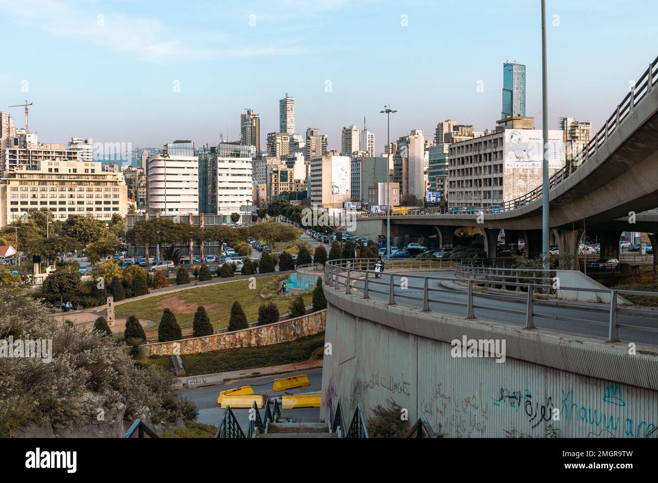 Beirut city skyline. Modern buildings, old buildings, military ...