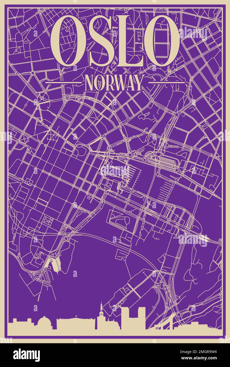Road network poster of the downtown OSLO, NORWAY Stock Vector Image ...