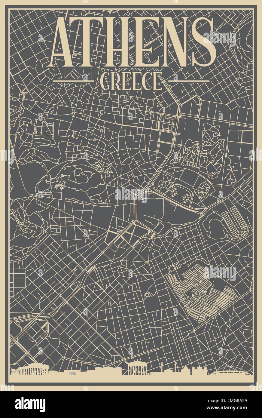 Road network poster of the downtown ATHENS, GREECE Stock Vector Image ...