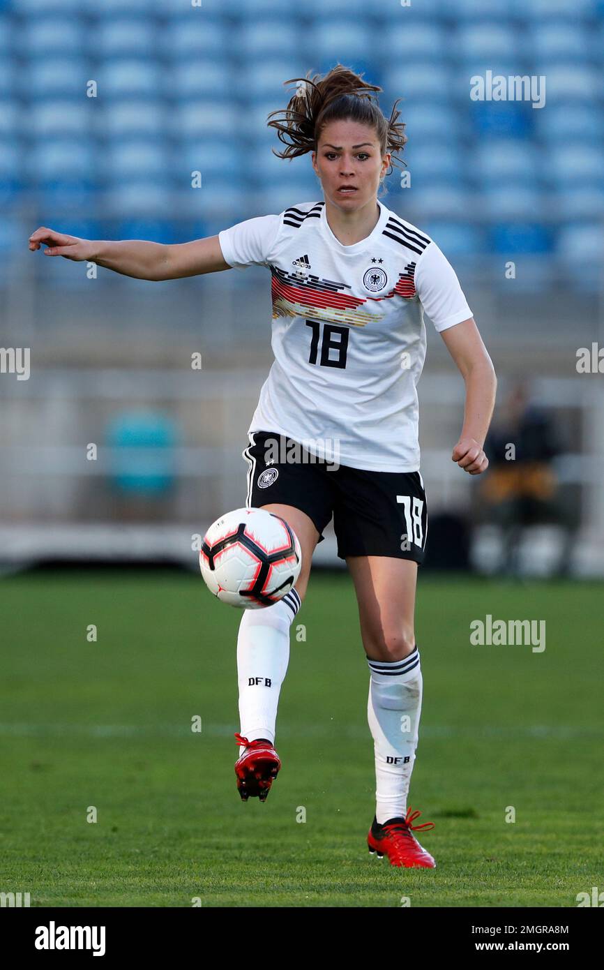 Germany's Melanie Leupolz controls the ball during the Algarve Cup ...