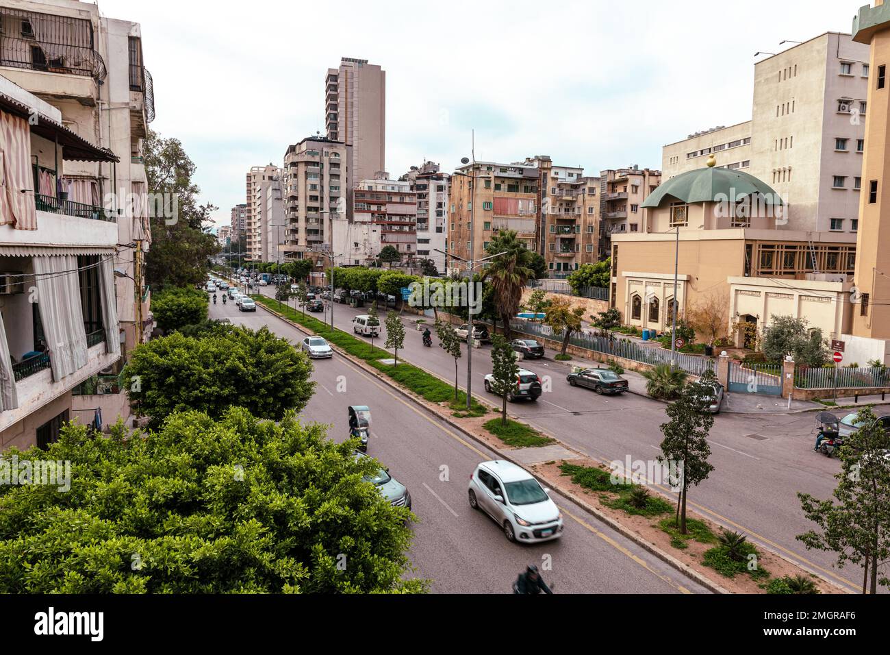Beirut city skyline. Modern buildings, old buildings, military ...