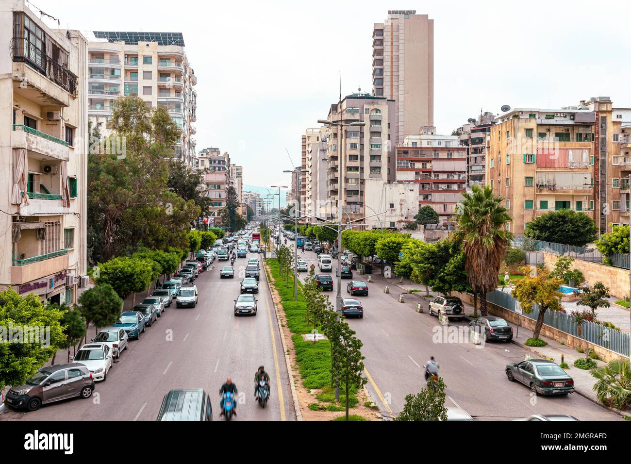 Beirut city skyline. Modern buildings, old buildings, military ...