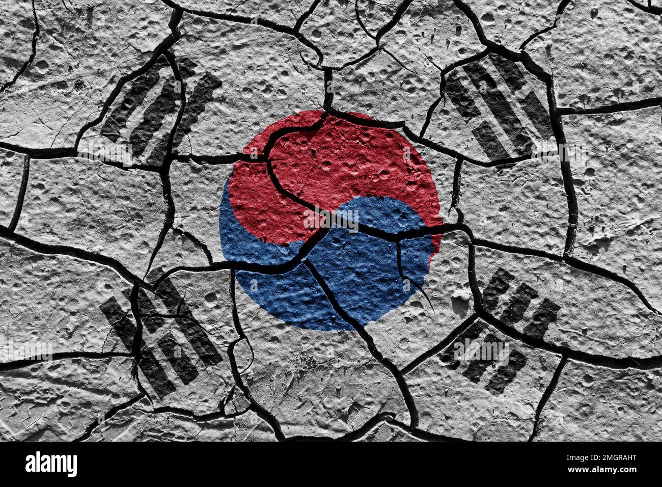 South Korea flag on a mud texture of dry crack on the ground Stock ...