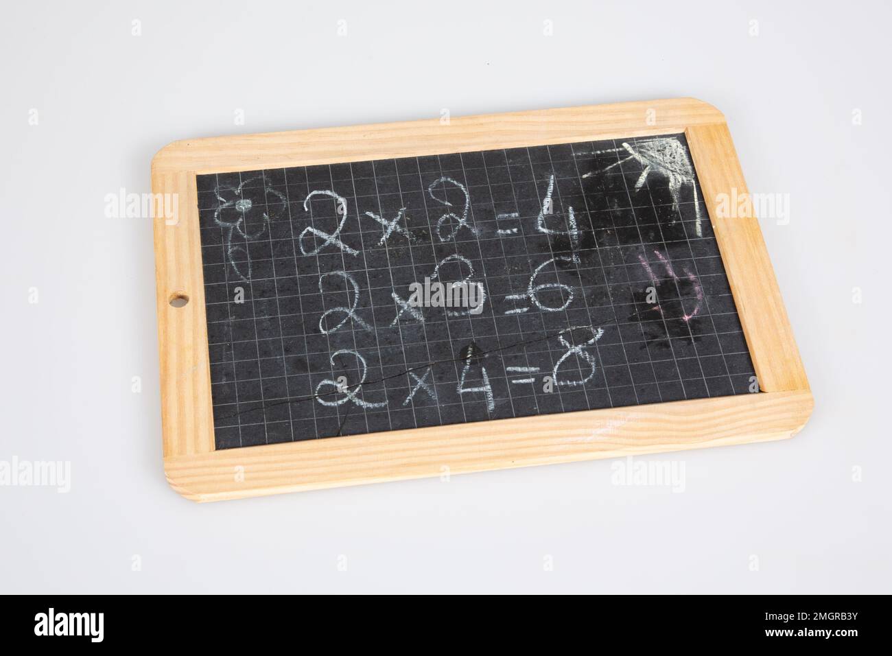 school slate blackboard with mathematical multiplication chalk on grey ...