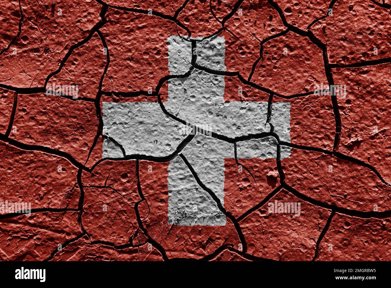 Switzerland flag on a mud texture of dry crack on the ground Stock ...